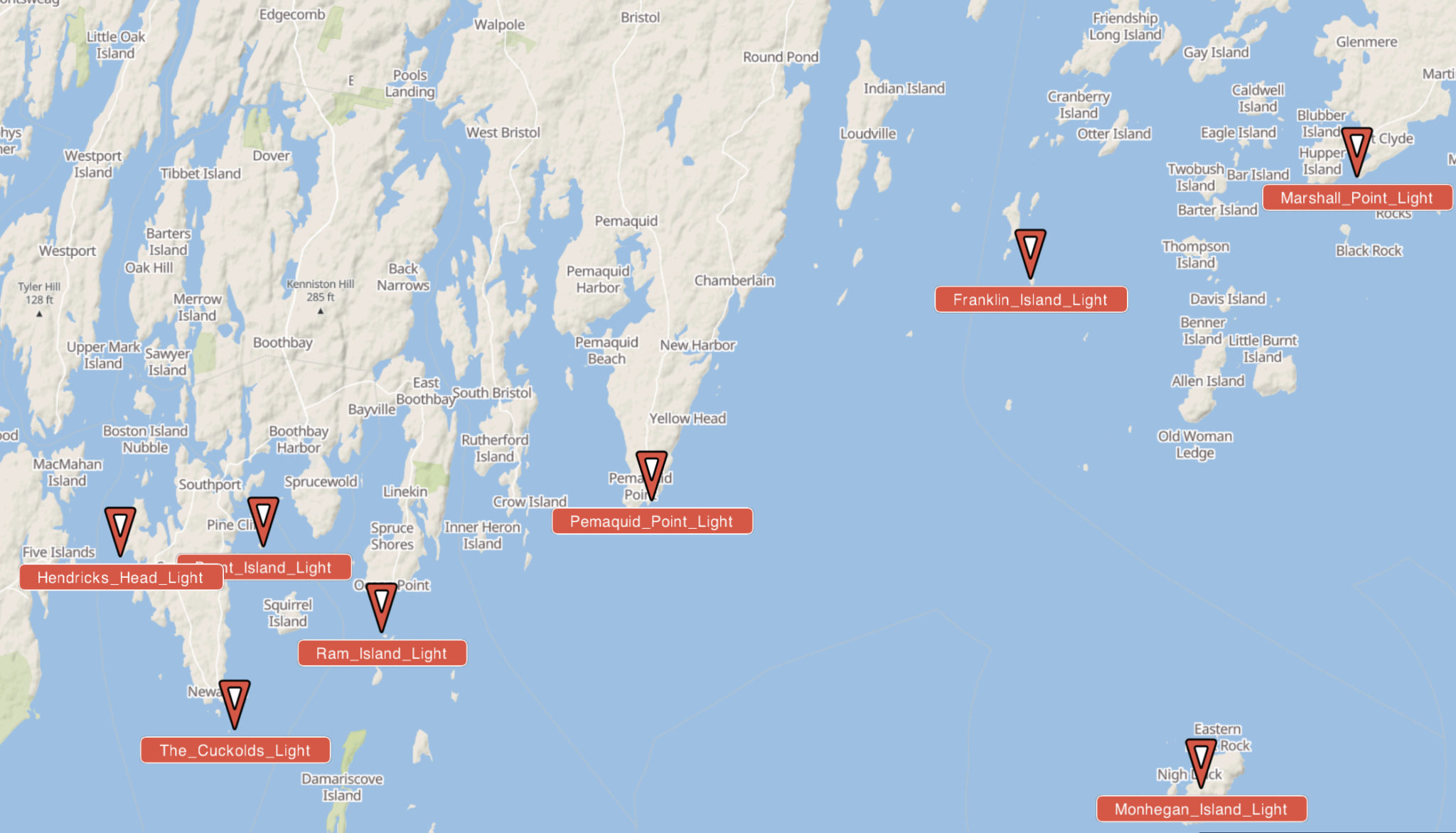 Boothbay to Pen Bay Lighthouses – Androken Aerial